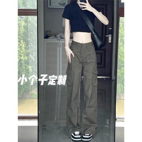 150小個子美式軍綠色復古工裝褲女夏季新款辣妹高腰直筒闊腿褲xxs|衛褲|ETMall東森購物網