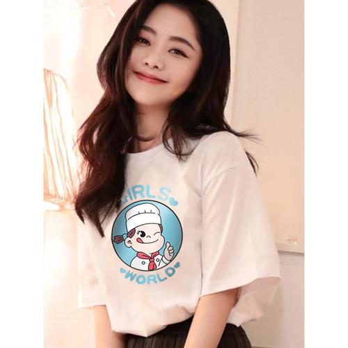 明星同款譚松韻卡通印花T恤可愛女生純棉oversize短袖百搭上衣|T恤|ETMall東森購物網