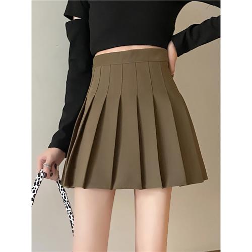 145小個子xs卡其色高腰百褶裙超短裙女a字半身jk小碼顯高穿搭秋裝|半身裙|ETMall東森購物網