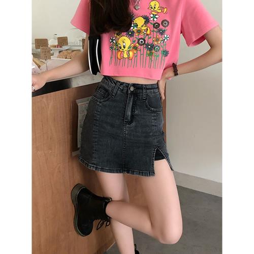 145小矮個子防走光開叉牛仔半身超短裙女a字包臀xs小碼顯高穿搭夏|半身裙|ETMall東森購物網