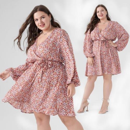 200斤大碼長袖女裙子 plus size women floral dress long sleeve|大尺碼連身裙|ETMall東森購物網