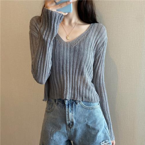 v領鏤空高腰針織衫長袖ins套頭|蕾絲衫/雪紡衫|ETMall東森購物網