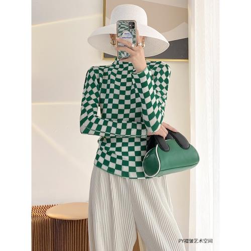 PY褶皺肌理黑白格子上衣修身t恤|T恤|ETMall東森購物網