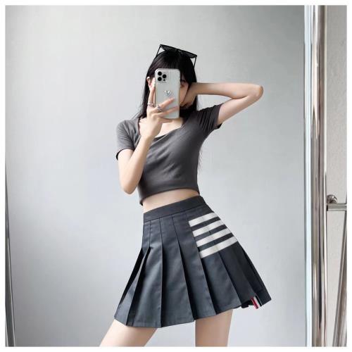 甜妹減齡百搭 TB百褶裙女春夏高腰學院風前短后長短裙純欲風四杠|半身裙|ETMall東森購物網