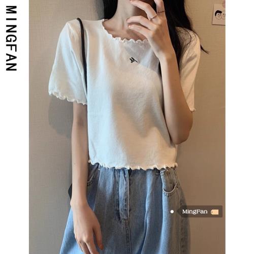 G2025年女裝夏季新款薄款木耳邊短袖針織T恤純色短款上衣ins潮|T恤|ETMall東森購物網