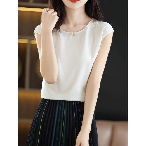 23夏季新款仿真絲吊帶背心女圓領桑蠶絲t恤寬松緞面內搭韓版外穿|T恤|ETMall東森購物網