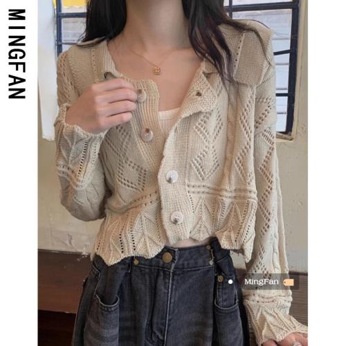 G2025女裝秋冬季新款開衫鏤空針織衫長袖短款慵懶風毛衣外套上衣|毛針織衫|ETMall東森購物網