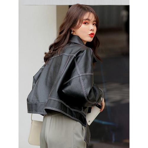 美式復古pu皮外套女中古明線裝飾短款小皮衣2025年春季新款機車版|皮衣|ETMall東森購物網