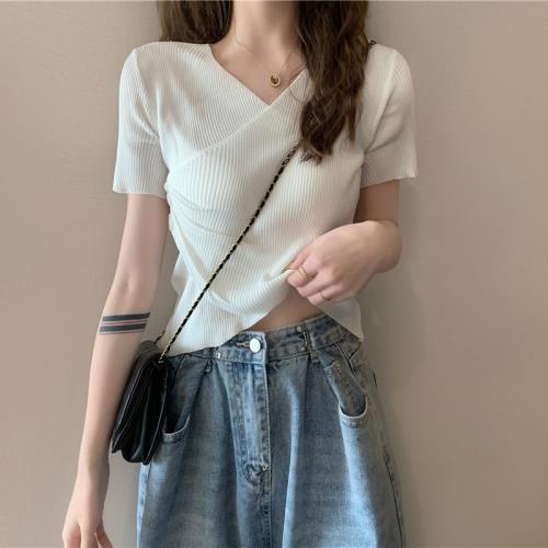 交叉胖mm V領薄款短袖ins T恤|T恤|ETMall東森購物網