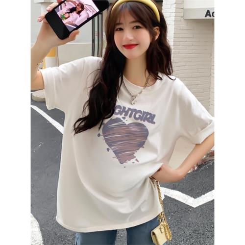 潮牌正肩上衣大碼女裝小眾愛心胖mm顯瘦寬松白色短袖純棉t恤女ins|T恤|ETMall東森購物網