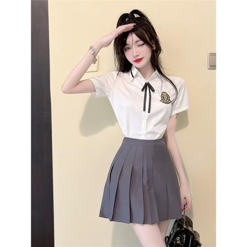 格格家 夏季網紅女團風減齡短袖襯衣+高腰修身百褶裙JK制服兩件套|時尚套裝|ETMall東森購物網