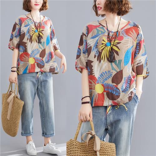 減齡休閑胖mm寬松遮肚亞麻T恤衫|大尺碼連身裙|ETMall東森購物網