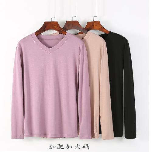 莫代爾長袖V領胖MM純色上衣T恤衫|T恤|ETMall東森購物網