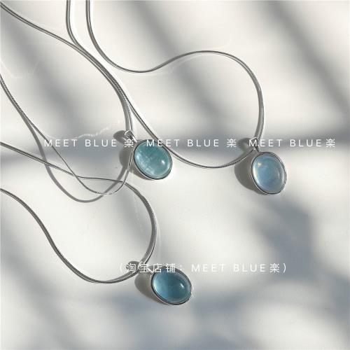ins女925純銀水滴吊墜天然海藍寶|項鍊|ETMall東森購物網