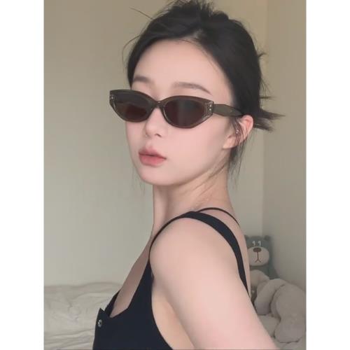 復古港風gm茶棕色墨鏡女款高級感貓眼小框窄框近視帶度數太陽眼鏡|墨鏡|ETMall東森購物網