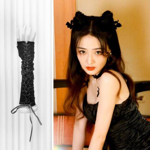 徐璐虞書欣同款手套女 黑色性感蕾絲綁帶jk蹦迪少女露指cos長手套|手套|ETMall東森購物網
