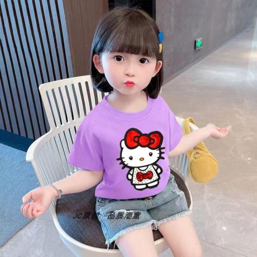 KT貓女童純棉會發光短袖帶亮燈T恤凱蒂貓衣服4歲女寶半袖上衣夏裝|T恤|ETMall東森購物網