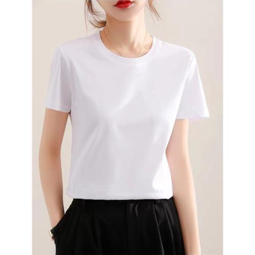 重磅80支絲光棉t恤女新款純色夏季純棉短袖上衣百搭半袖白t體恤衫|T恤|ETMall東森購物網