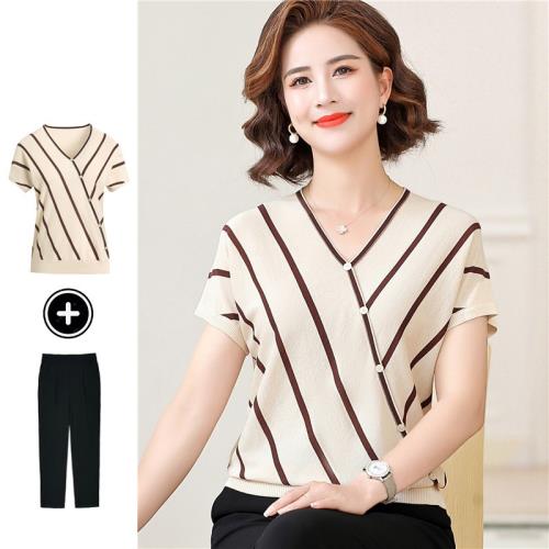 媽媽夏季套裝小個子中年夏裝短袖棉中老年女裝40歲50時尚t恤女士6|中老年女裝|ETMall東森購物網
