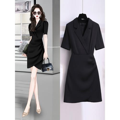 西裝連衣裙質感高級感2025年新款女裝夏季OL小個子雪紡黑色小黑裙|洋裝|ETMall東森購物網