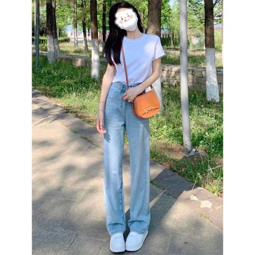 150cm小個子天絲牛仔褲女夏季薄款垂感冰絲窄版直筒闊腿褲145矮xs|牛仔褲|ETMall東森購物網