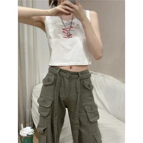 145小個子美式高街工裝褲女顯高150cm多口袋高腰直筒闊腿拖地褲xs|休閒褲|ETMall東森購物網