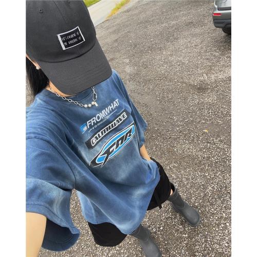 Far archive夏季漸變水洗做舊標語印花短袖高街美式vibe風流行T恤|會員獨享好康折扣活動|T卹|ETMall東森購物網