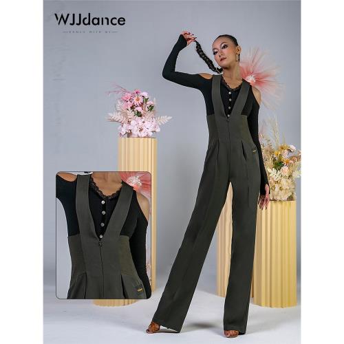 WJJdance拉丁舞背帶褲女2025新款彈力腰前中拉鏈長褲子國標練功服|拉丁舞下裝|ETMall東森購物網