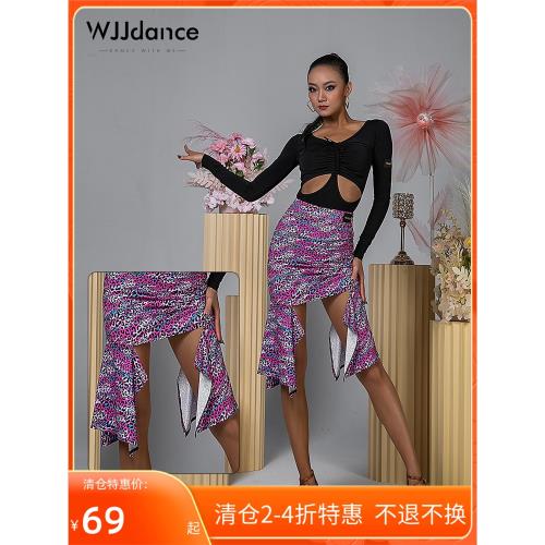 【清倉特價】WJJdance拉丁舞半身裙女2025新款側面抽褶斜擺短裙|拉丁舞下裝|ETMall東森購物網