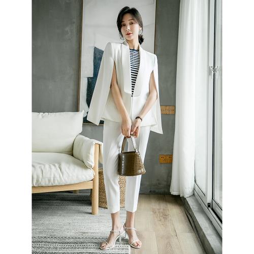 2025春秋季新款韓版職業OL小西服女士斗篷外套白色小西裝氣質套裝|西裝|ETMall東森購物網