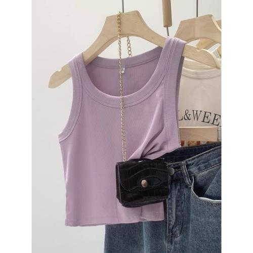 紫色U領無袖螺紋棉修身ins吊帶|背心/吊帶|ETMall東森購物網