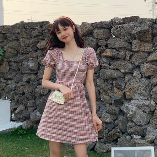 150小矮個子清新格子收腰連衣裙女夏季145顯瘦顯高短款xs小碼短裙|洋裝|ETMall東森購物網