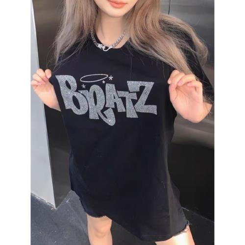 夏季燙鉆T恤短袖芭比歐美原宿風千禧卡通Y2K辣妹寬松bf風甜酷T恤|T恤|ETMall東森購物網