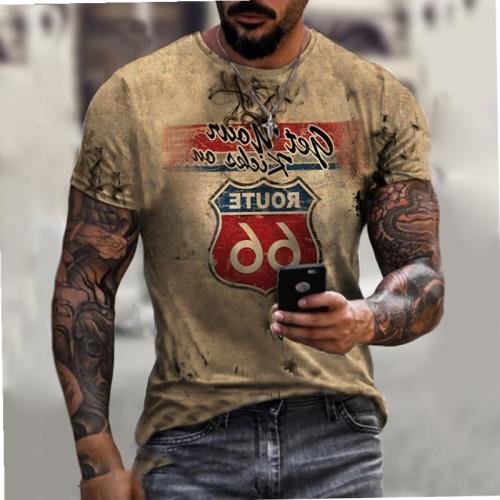 Streetwear Route 66 Print Tee Shirt Men T-shirts Tops男士T恤|T恤|ETMall東森購物網