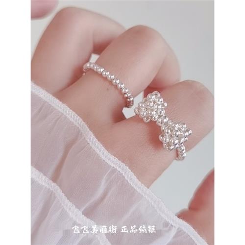 蝴蝶結s925純銀彈力指環簡約串珠|戒指/指環|ETMall東森購物網