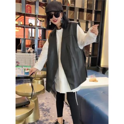 歐貨PU皮特大碼秋季休閑胖mm馬甲|馬夾|ETMall東森購物網