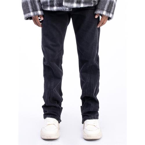 MT99 潮牌復古微彈工裝牛仔褲 美式休閑百搭褲腳拉鏈紐扣直筒褲子|褲子|ETMall東森購物網