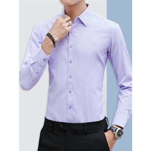 淡紫色襯衫男長袖春秋季西裝簡約休閑衫衣韓版修身tb大碼土襯衣寸|襯衫|ETMall東森購物網