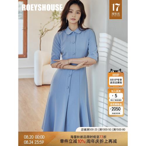 羅衣通勤淺藍色收腰連衣裙女2025夏季新款優雅娃娃領中長裙06263|洋裝|ETMall東森購物網