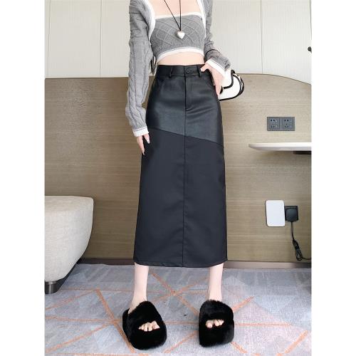 大碼顯瘦PU皮拼接高腰包臀半身裙|會員獨享好康折扣活動|裙子|ETMall東森購物網