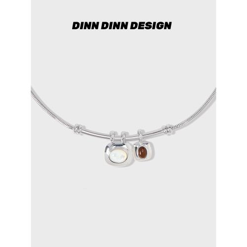 DINN DINN DESIGN原生系列木紋石吊墜項鏈鎖骨鏈女輕奢小眾新中式|項鍊|ETMall東森購物網