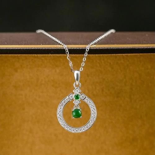 設計款圓環項鏈女2022新款綠碧玉吊墜S925純銀小眾氣質鎖骨鏈禮物|項墜/吊墜|ETMall東森購物網