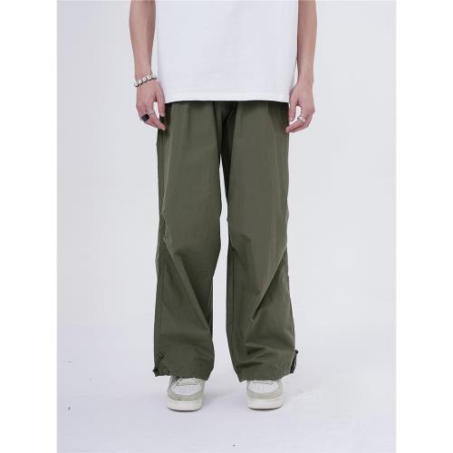 MT99 美式灰綠風衣闊腿運動休閑褲子 潮牌橡筋腰寬松肥仔空氣褲男|休閒褲|ETMall東森購物網