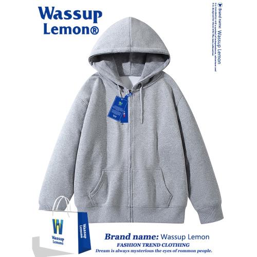 WASSUP LEMON連帽開衫oversize衛衣男女純色潮牌加絨厚休閑外套|衛衣|ETMall東森購物網