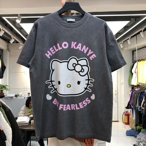 侃爺KANYE kt貓高清印花情侶T恤菲董ins做舊洗水潮流休閑短袖半袖|T恤|ETMall東森購物網