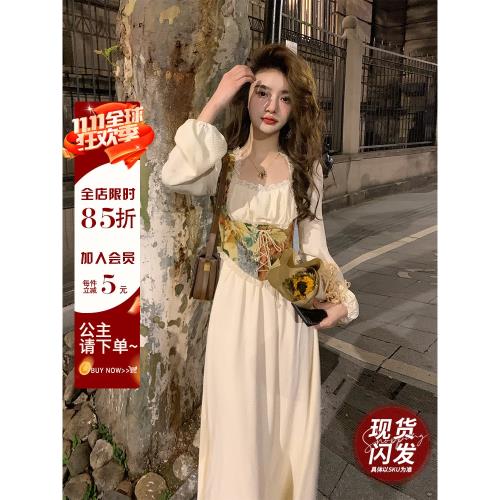 AM NANA法式氣質長袖連衣裙女小個子假兩件禮裙顯瘦收腰長裙子|洋裝|ETMall東森購物網