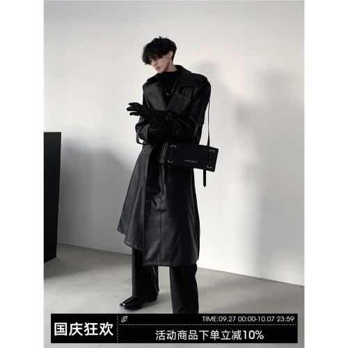 秋山風/小眾金屬設計感pu皮風衣外套男高級感過膝長款墊肩大衣ins|風衣|ETMall東森購物網