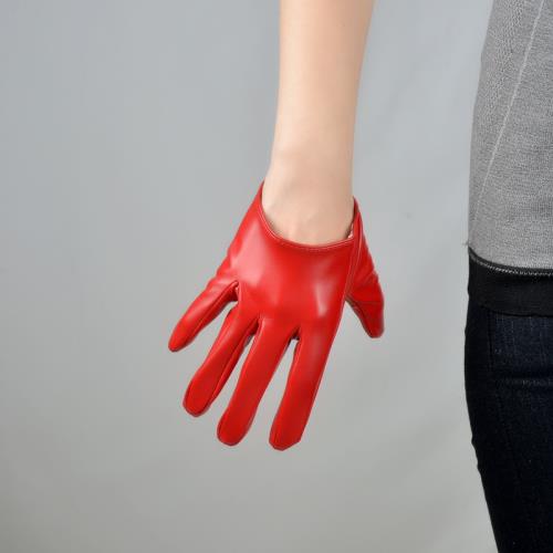 超短款皮手套 13cm仿真皮仿皮羊皮PU無內襯女圣誕紅色貼手顯瘦|手套|ETMall東森購物網