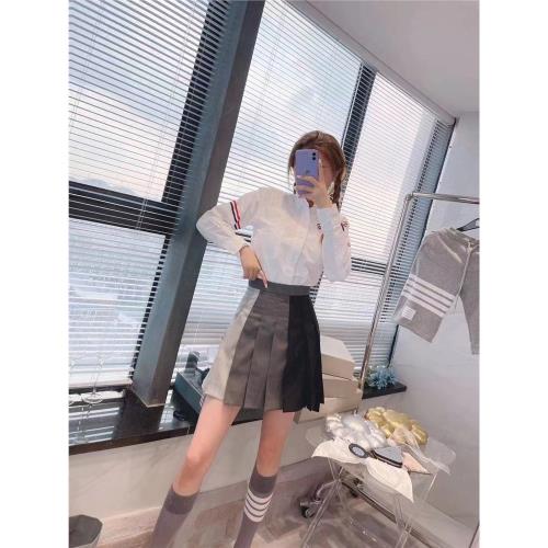 TUMA TB三色拼接精細羊毛高腰顯瘦百褶短裙前短后長不規則半身裙|半身裙|ETMall東森購物網