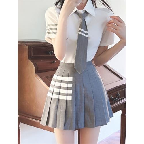 女團學院風jk制服套裝女夏季減齡襯衣高腰百褶裙子洋氣兩件套女裝|時尚套裝|ETMall東森購物網